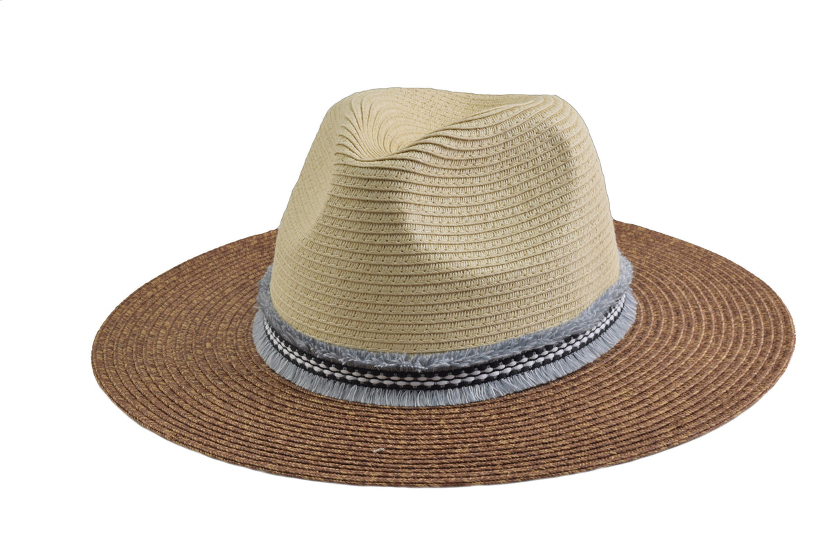 Ladies Two Tone Fringe Band Fedora – Florida Hat Company